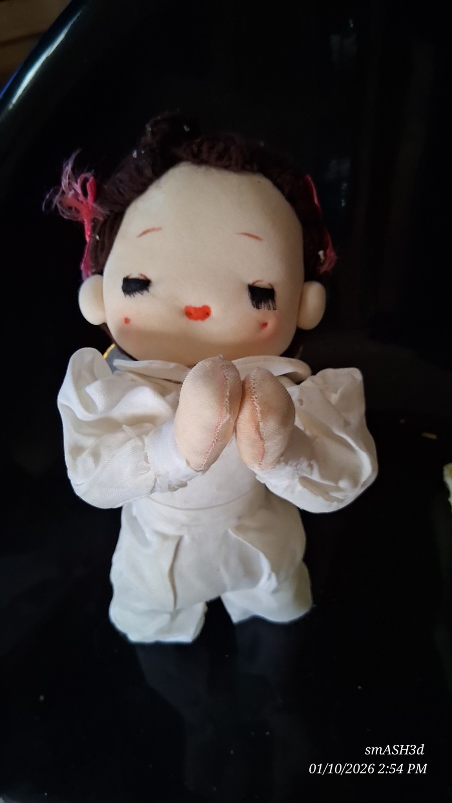 Vintage Japan Stockinette Flying Angel 8" Mesh Brunette Pink Bows Tulle ...