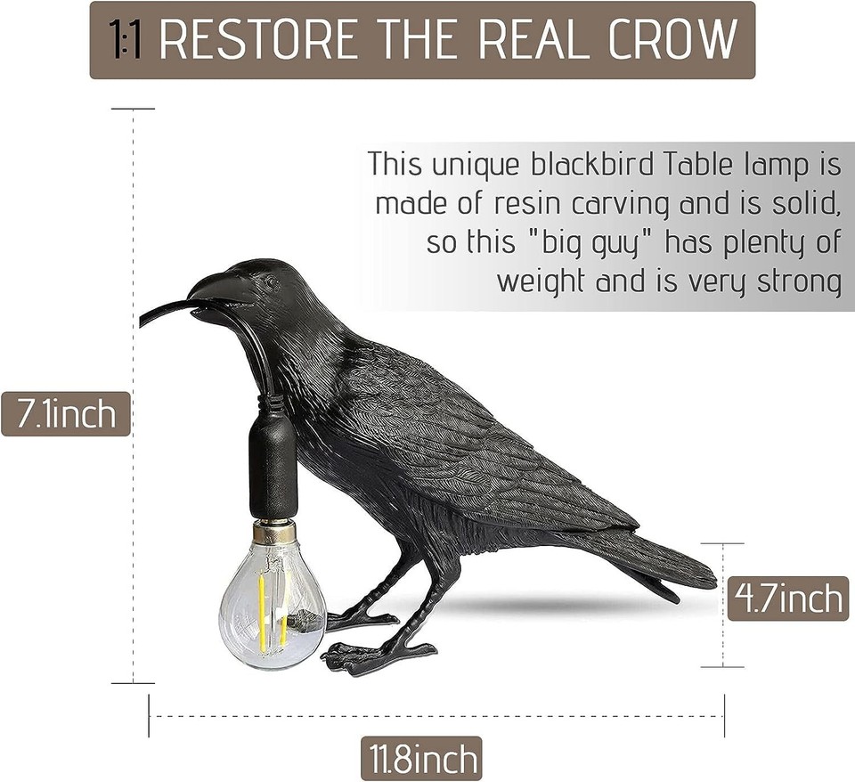 Raven Table Lamp - Crow Desk Lamp - Vintage Resin Bird lamp - Birds ...