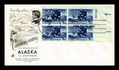 US COVER ALASKA STATEHOOD AIR MAIL FDC SCOTT C53 PLATE BLOCK ARTCRAFT ...
