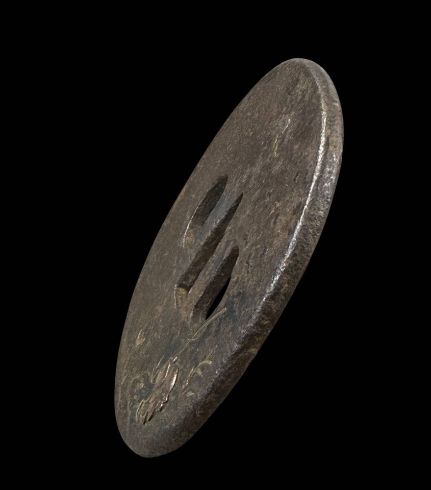 Tsuba Japanese Sword Guard Fishing Engraved Iron Inlaying Antique from ...