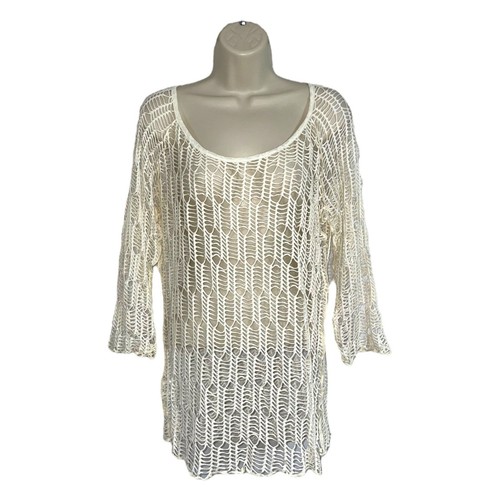Women's Large Pete Off White Cream Long Sleeve Loose Weave Open Net ...