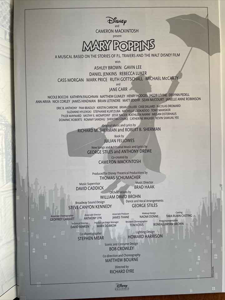 DISNEY’S MARY POPPINS BROADWAY MUSICAL 2006 ORIGINAL CAST SOUVENIR ...