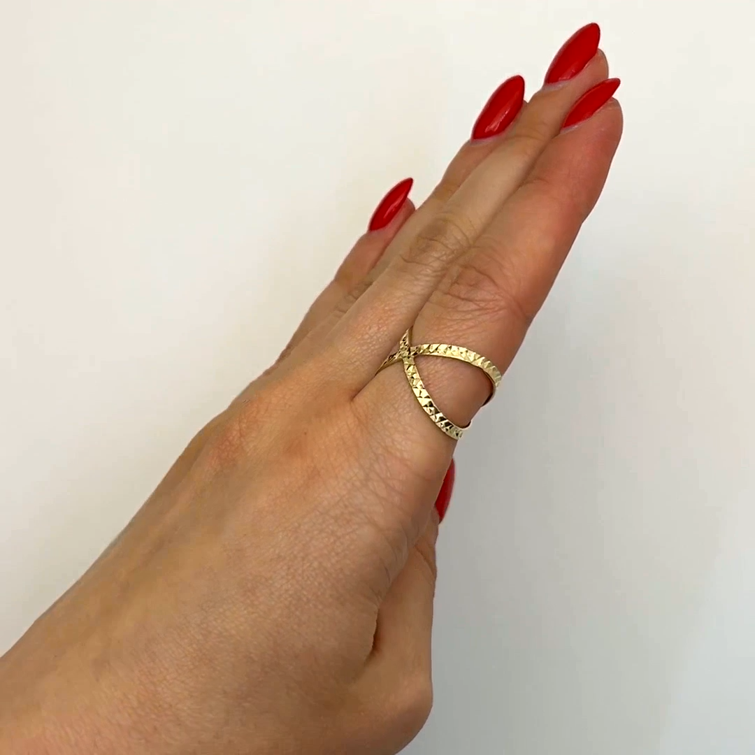 14K Gold Diamond-Cut Astronomical X Shaped Criss Cross Ring | eBay