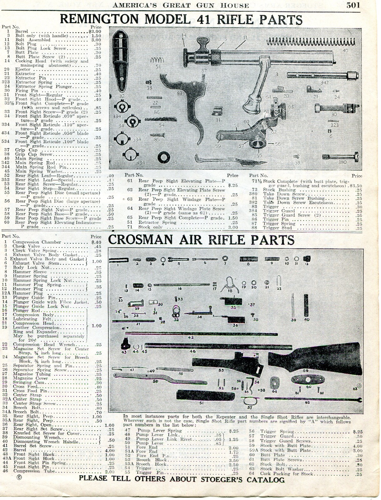 1941 Print Ad of Remington Model 41 Rifle & Crosman Air Rifle Parts ...