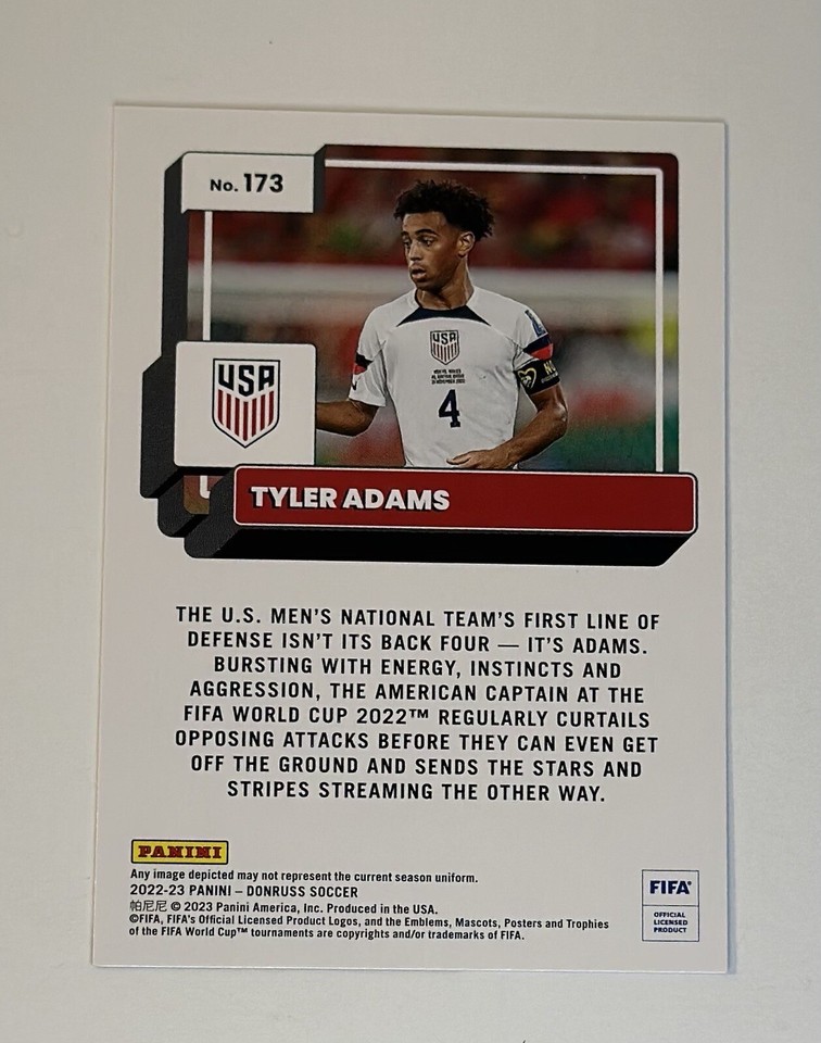 TYLER ADAMS USA 2022-23 card # 173 Donruss FIFA base card United States ...