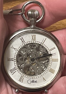Colibri Pocket Watch Open Face Skeleton Mechanical 17 Jewels w/Chain | eBay