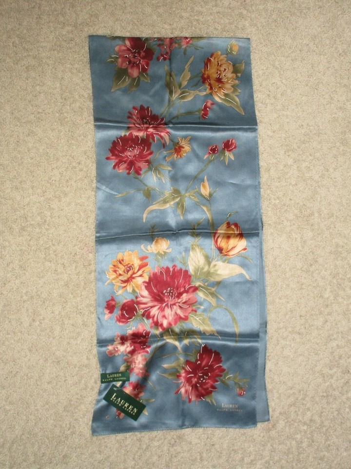 NWT Vintage Lauren Ralph Lauren 100% Silk Shaw Wrap 54" Blue Floral ...