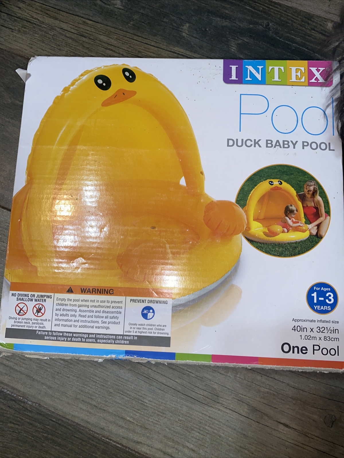 Intex Duck Baby Pool Inflatable Blow up Splash Squeakers Shaded Canopy ...