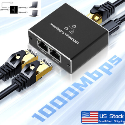 Gigabit 1000Mbps Ethernet RJ45 Splitter Adapter 1 in 2 out Network ...