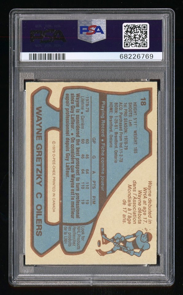 1979 O-PEE-CHEE #18 WAYNE GRETZKY ROOKIE CARD PSA 8 MINT CORNERS ...