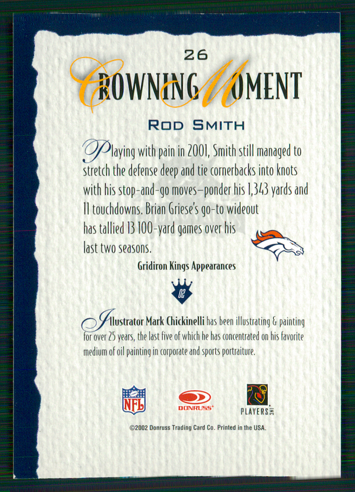 2002 Donruss Gridiron Kings - Rod Smith #26 Silver /400 | eBay