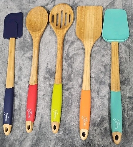 Fiesta 5-Piece Bamboo and Silicone Utensil Set In Fun Fiesta Colors NEW ...