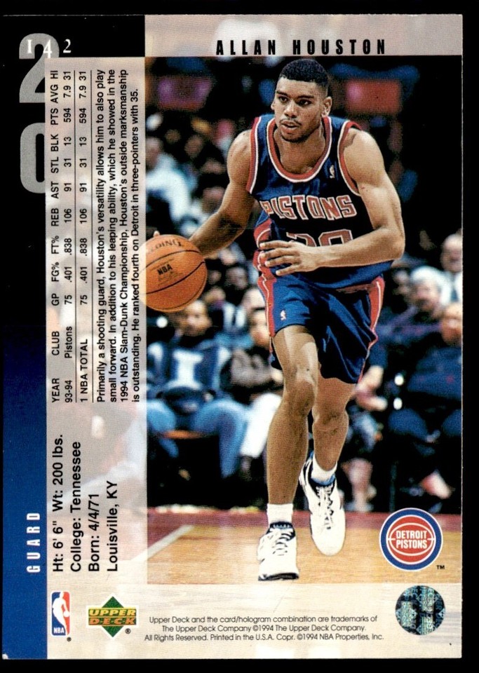 1994-95 Upper Deck Allan Houston Detroit Pistons #142 | eBay