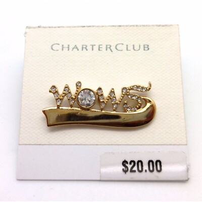 CHARTER CLUB "WOWS" Clear Crystal Goldtone Pin With Tie Tack Backings ...