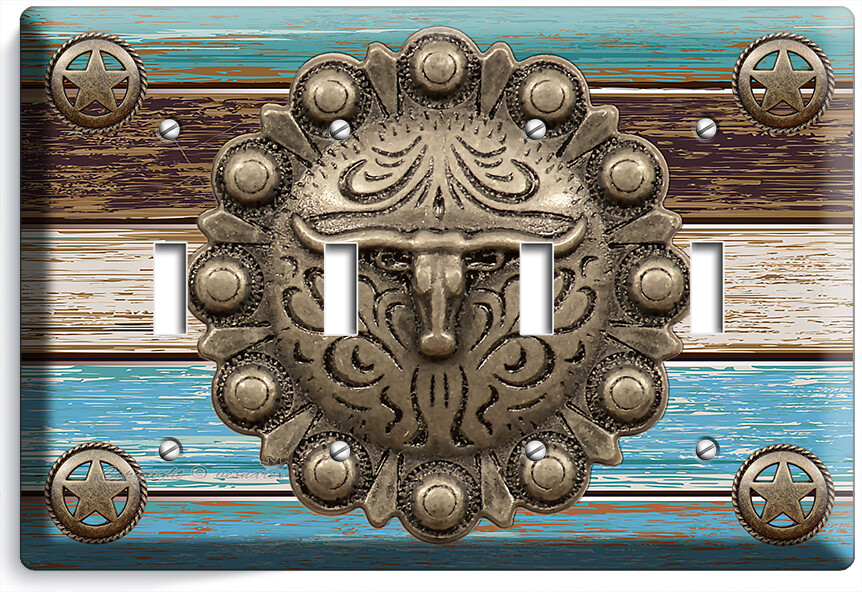 LONE STAR LONGHORN BULL LIGHT SWITCH OUTLET PLATES COWBOY WESTERN ROOM ...