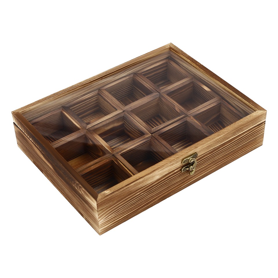 Wooden Spice Box+Wooden Spoon Wooden Spice Box with 12 Containers Spice ...