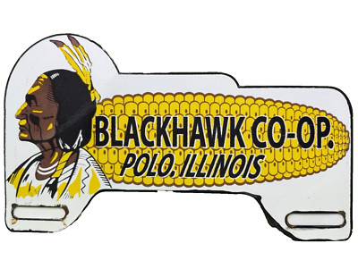 VINTAGE BLACKHAWK CO-OP PORCELAIN SIGN INDIAN RESERVATION LICENSE PLATE ...