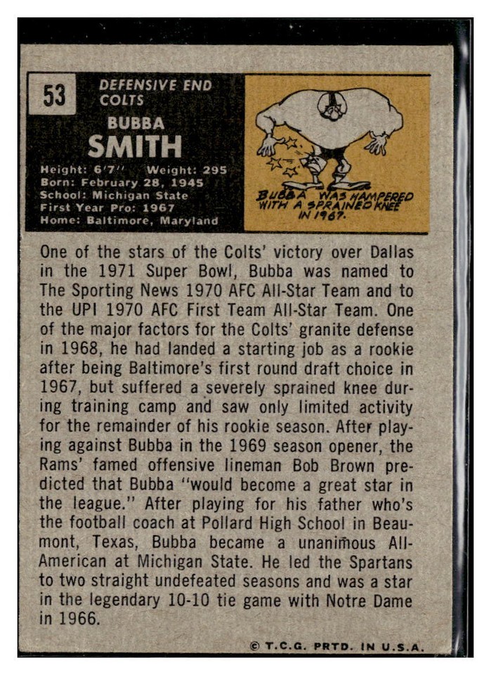 Bubba Smith 1971 Topps #53 Baltimore Colts All-Star | eBay