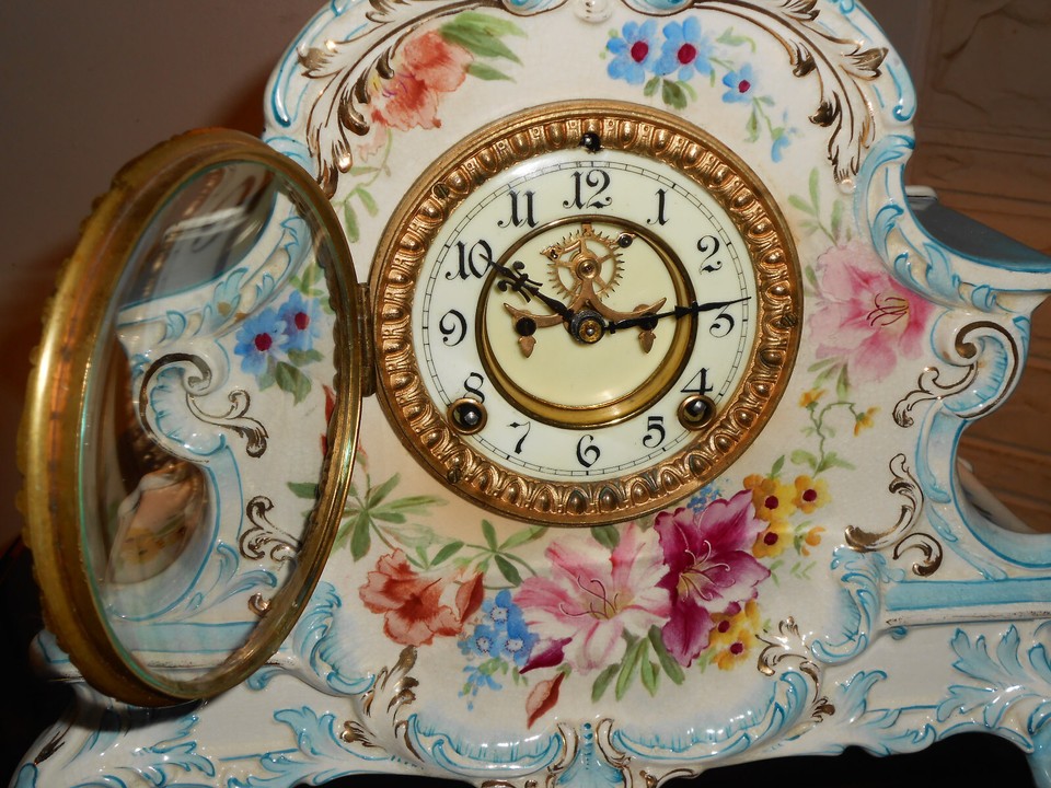 ANTIQUE ANSONIA ROYAL BONN "LA NORD" KEY WIND BONG STRIKE PORCELAIN ...