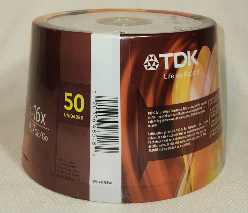 New Blank DVD TDK DVD-R 50 Pack 1-16x 4.7GB Recordable Writable Discs ...