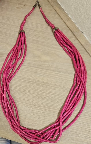 VINTAGE DYED PINK PUKI SHELL BEADED LAYERED LONG NECKLACE | eBay