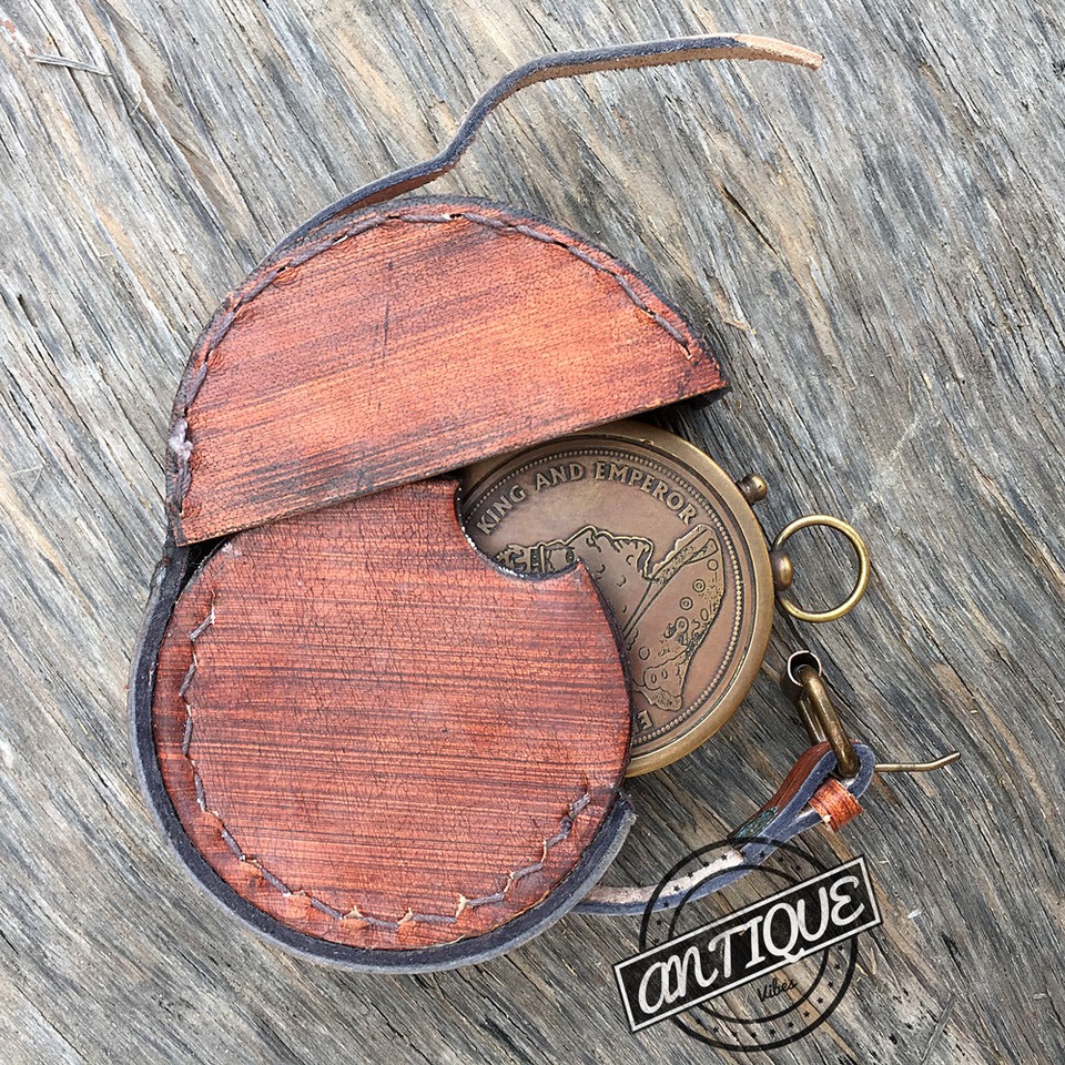 Vintage SOLID BRASS ENGRAVED COMPASS POCKET EDWARD COMPASS WITH LEATHER ...