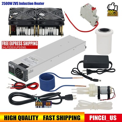 2500W ZVS Induction Heater Main Unit+Coil+Power Supplys+Crucible+Water ...