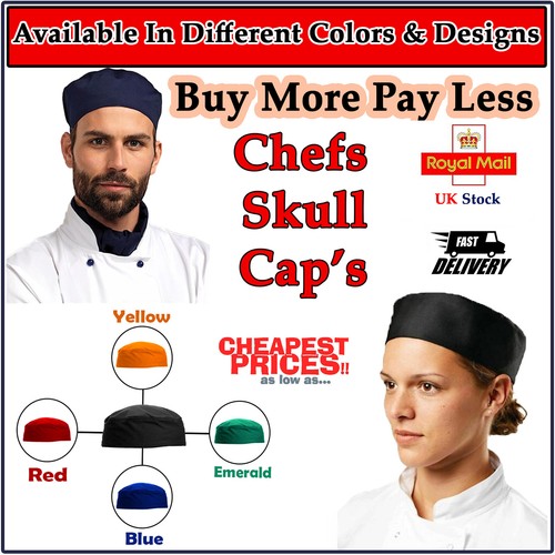 CHEFS SKULL CAP CHEF HAT PROFESSIONAL CATERING CHEF KITCHEN COOKS CAPS ...