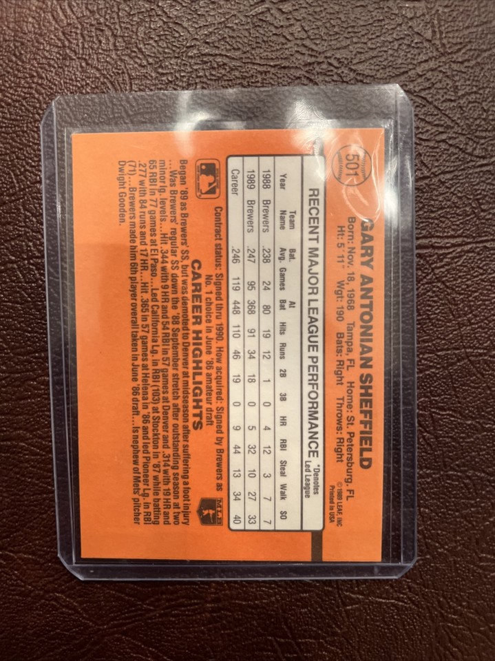 1990 Donruss card #501 - Gary Sheffield - *ERROR* Baseball Card MINT | eBay