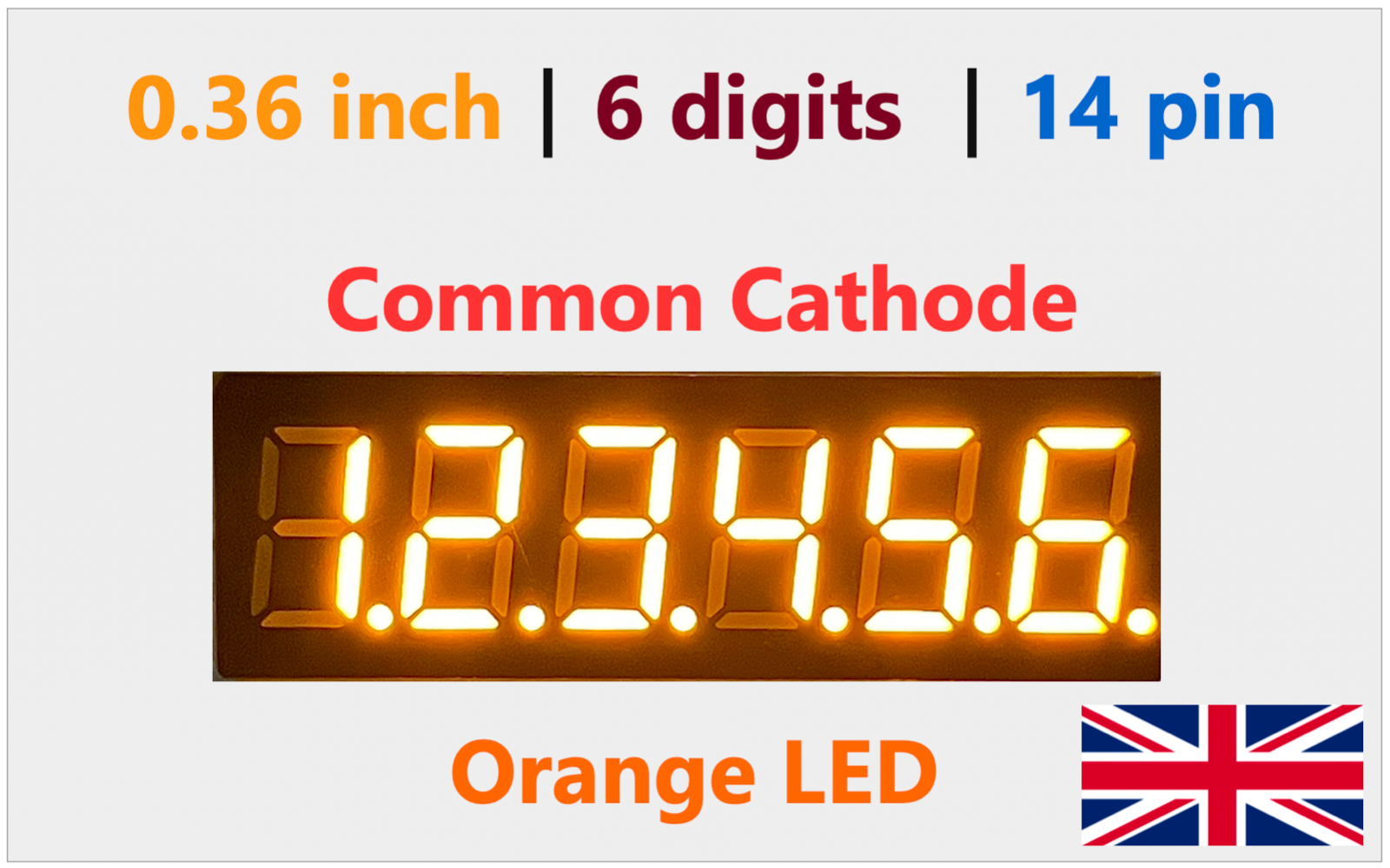 0.36Inch LED 7 Segment Common Cathode Display 6 Digit White, Orange ...