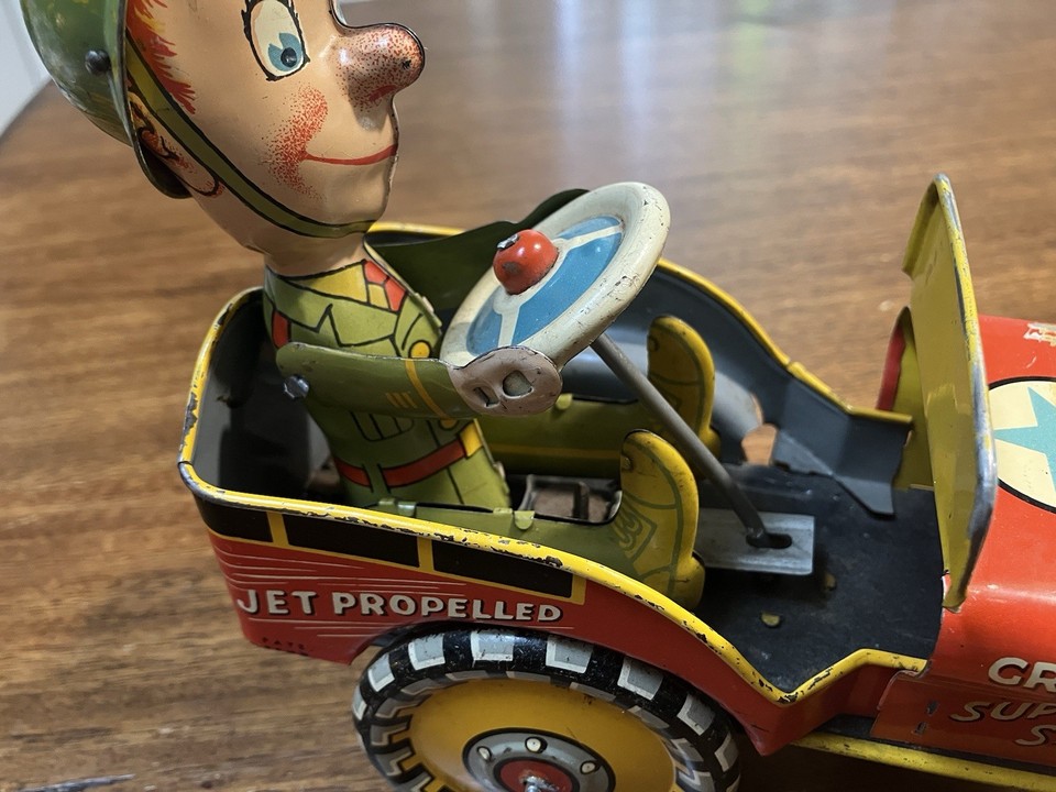 UNIQUE ART G.I. JOE AND THE JOUNCING JEEP TIN WIND UP TOY 1940s | eBay