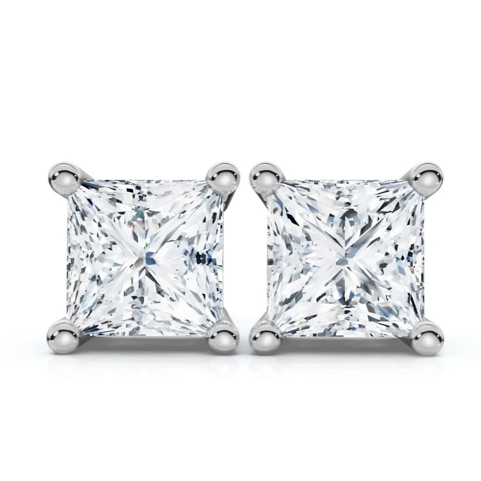 Princess Cut Diamond Prong Studs 14k Gold Lab Grown | eBay