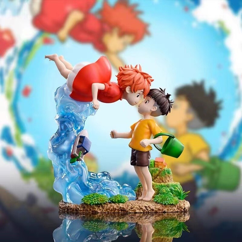 Ponyo on the Cliff Figure Toys Ponyo And Sosuke Scene Model Doll Statue ...