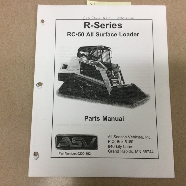 ASV RC-50 PARTS MANUAL BOOK CATALOG LIST All Surface Track Loader GUIDE ...