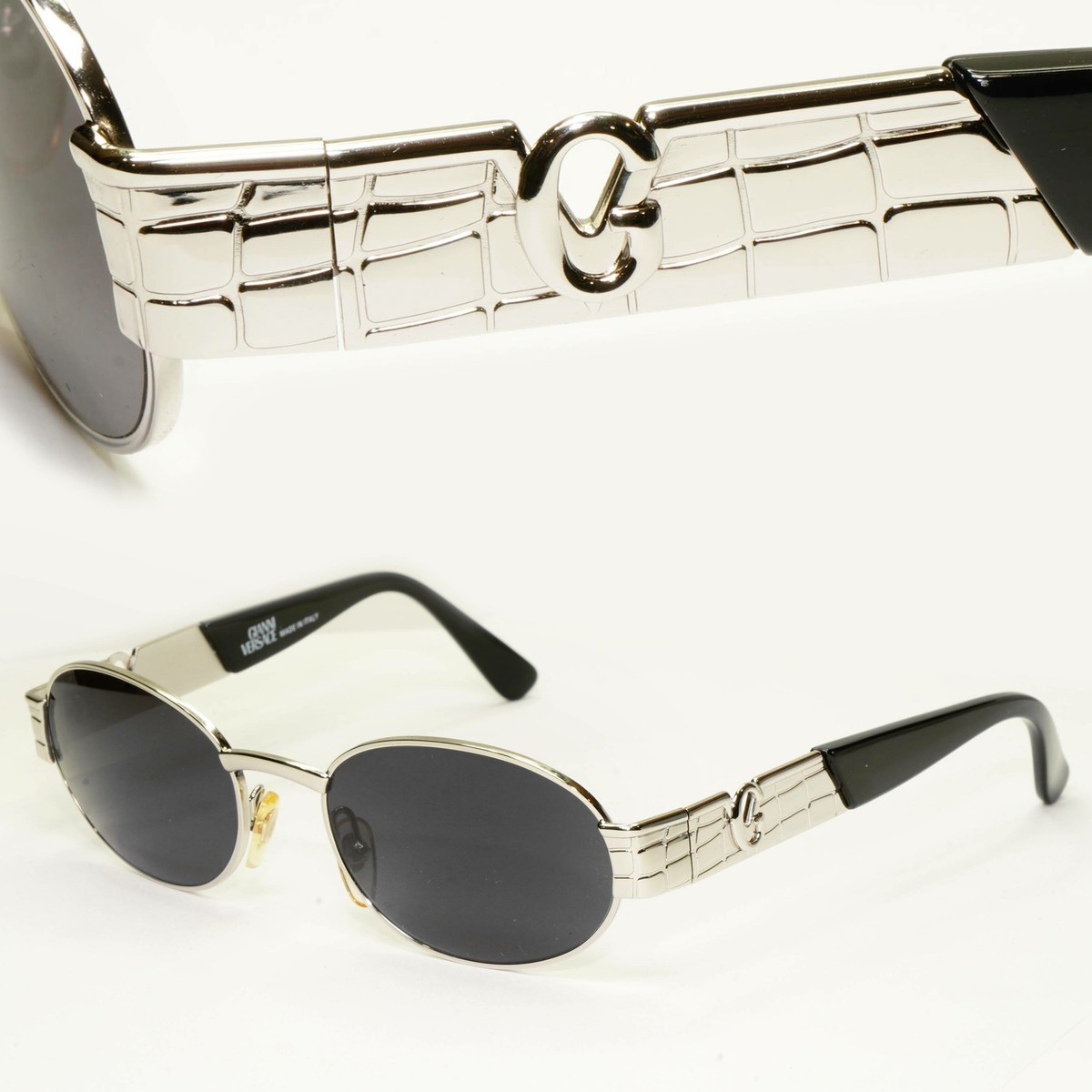 Gianni Versace 1996 Vintage Unisex Silver Oval Metal Gianni Versace 1996 Vintage Unisex Silver Oval Metal