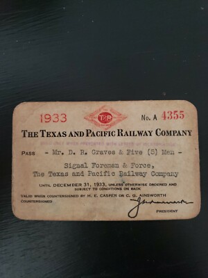 Vintage Rare 1933 Texas & Pacific Railroad Railway Pass Ticket | eBay