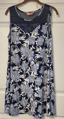 SJS Blue and White Floral With Sheer Panel Dress Size Small | eBay