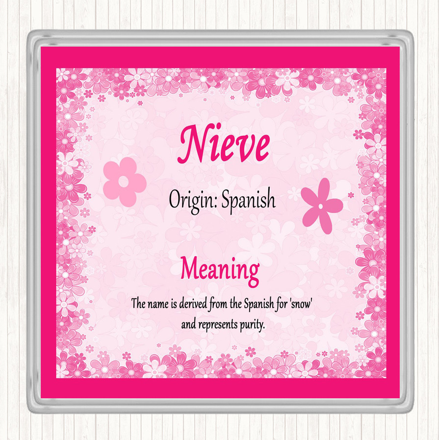 Nieve Name Meaning Drinks Mat Coaster Pink | eBay