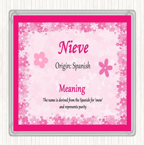 Nieve Name Meaning Drinks Mat Coaster Pink | eBay