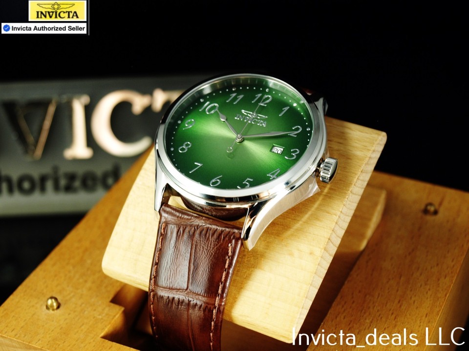 Invicta Men's 43mm CELESTIAL Quartz GREEN DIAL Silver Tone Brown ...