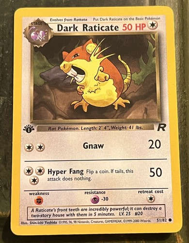 1st Edition Team Rocket Dark Raticate 51/82 Pokemon Card Unplayed First ...