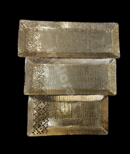 3pc Home Golden Hammered Trays Golden Serving Trays And Platter ...