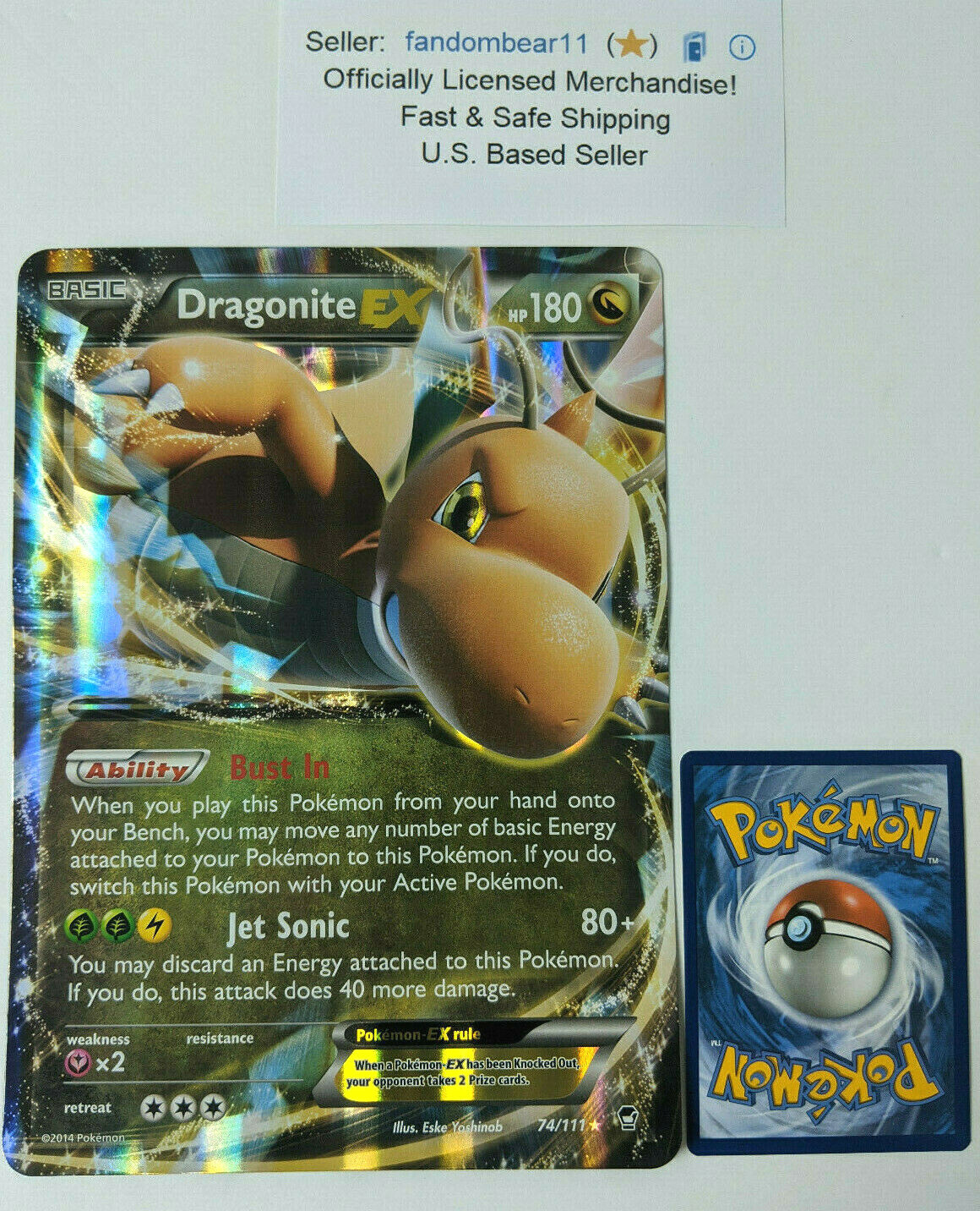 JUMBO ULTRARARE Dragonite EX Promo Card Pokemon Oversized RARE 74/111 ...
