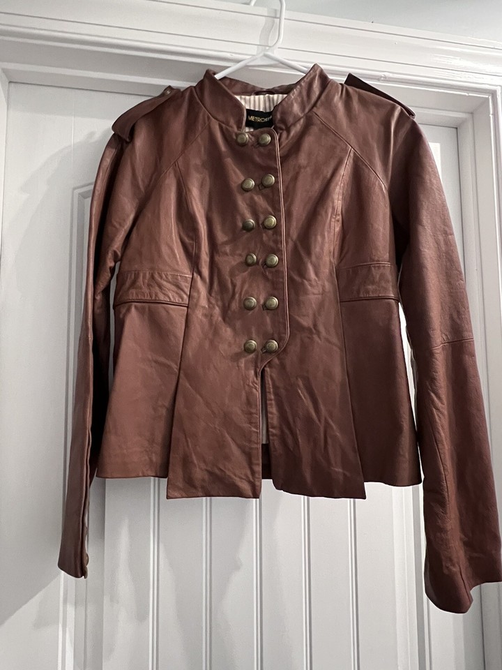 NWT Women's Vintage MetroStyle Leather Jacket Double Button Front SZ 10 ...