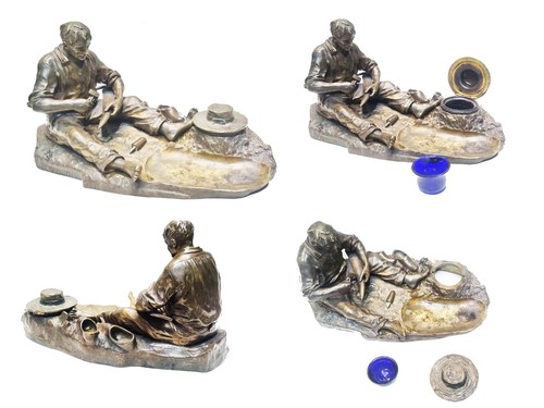 Stunning french Jean Garnier blacksmith bronze inkwell FREE SHIPPING ...