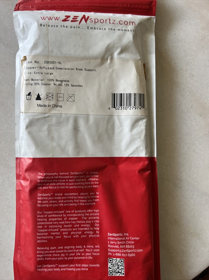 New ZenSportz Zen Sportz Copper-Infused Compression Knee Support Black ...