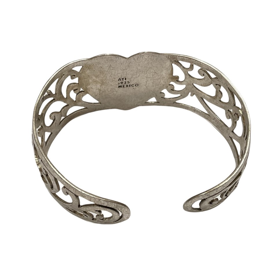 Sterling ATI Mexico Heart Cuff Bracelet Hammered Filigree Valentine ...