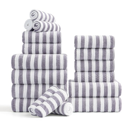 18-Piece Microfiber Bath Towels Set - 6 Bath Sheet, 6 Hand Towels, 6 ...