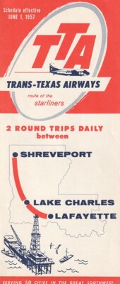 TTA Trans-Texas Airways timetable 1957/06/01 | eBay