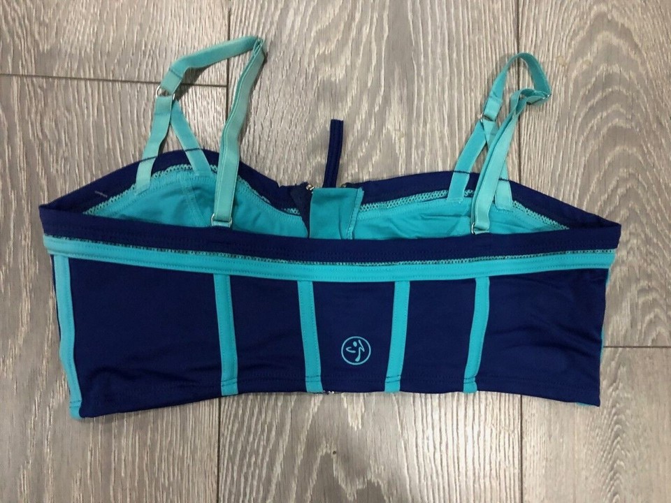 womens zumba blue bra top fitness gym training crop dance jazz size 6 8 ...